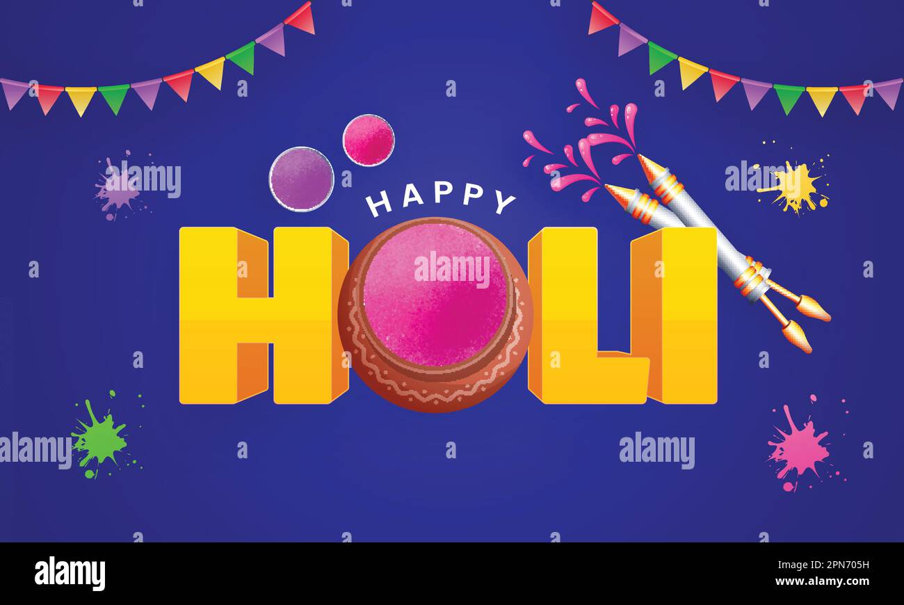Happy Holi Celebration Concept With Color Powder (Gulal) Pots, Water ...