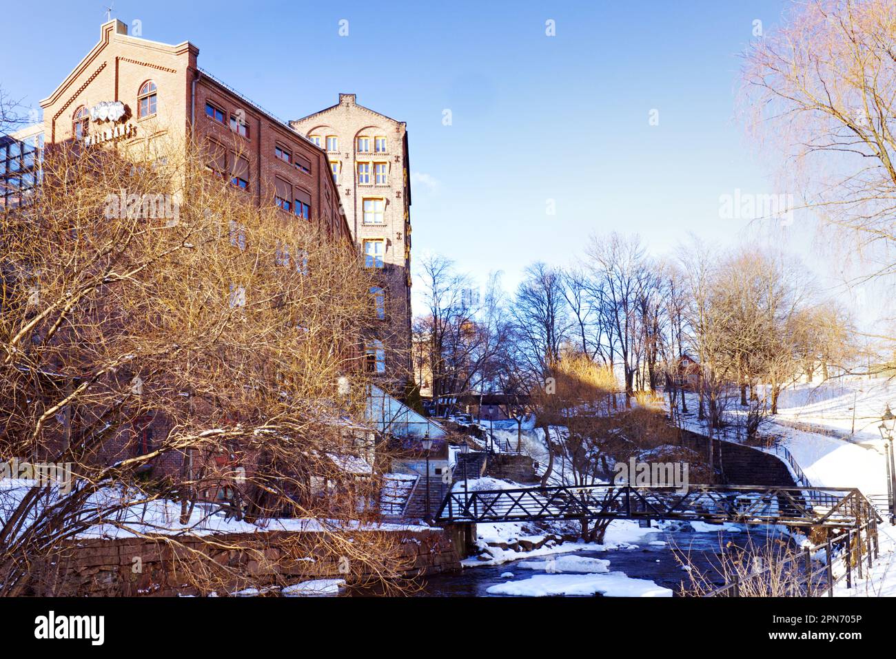 Old mill building housing Wallmans nightclub beside the Akerselva River ...
