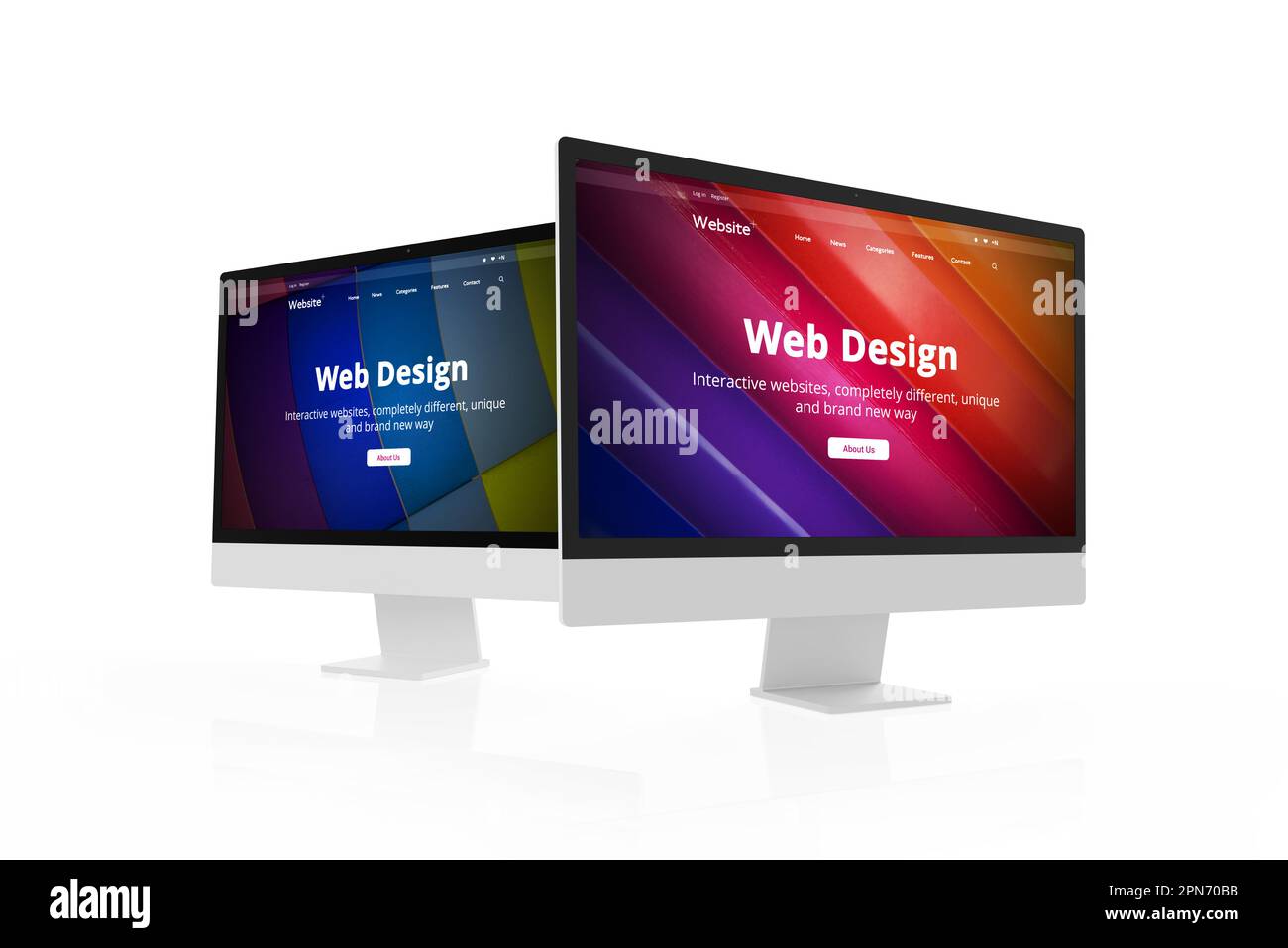 Two modern computer displays featuring web design studio concept page. Design projects and ...