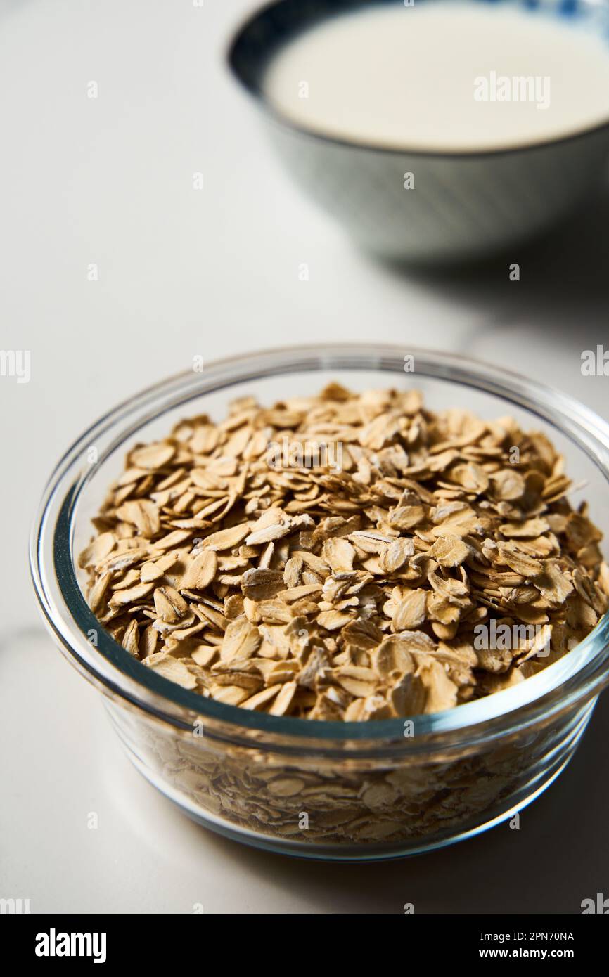 Oatmeal in a glass bowl. breakfast meal Stock Photo - Alamy