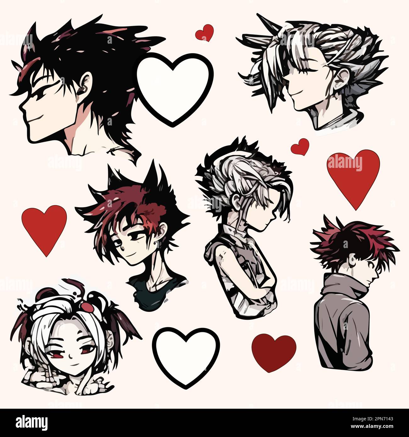 Set of Boys And Girls Characters With Heart Shapes. Anime Play Concept ...