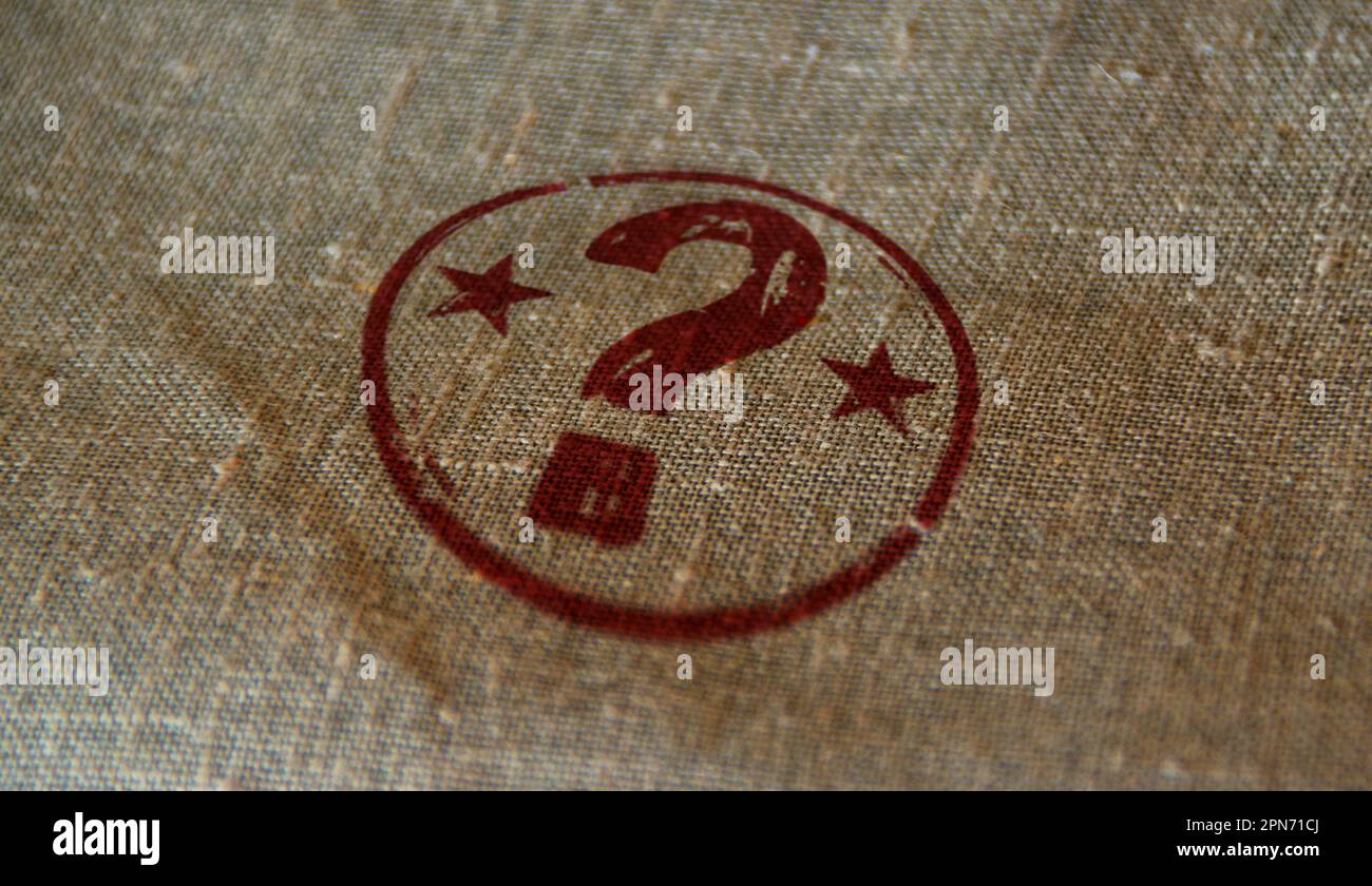 Question mark stamp printed on linen sack. Faq help query and answer ...