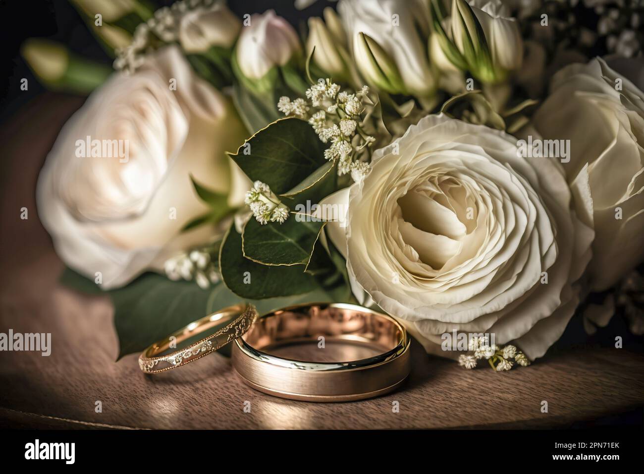 Elegant Symbolism: A Timeless Arrangement of Roses and Marriage Bands ...