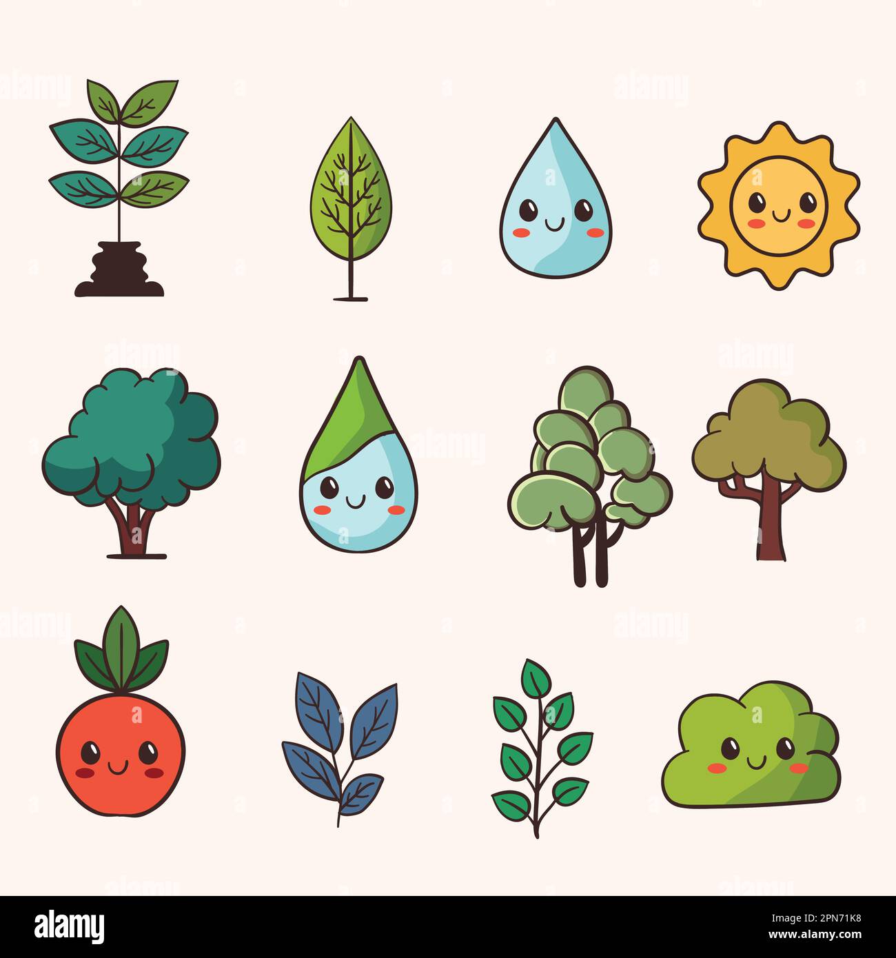 Eco Friendly Elements Like As Trees And Water Drops, Sun, Mandarin On ...