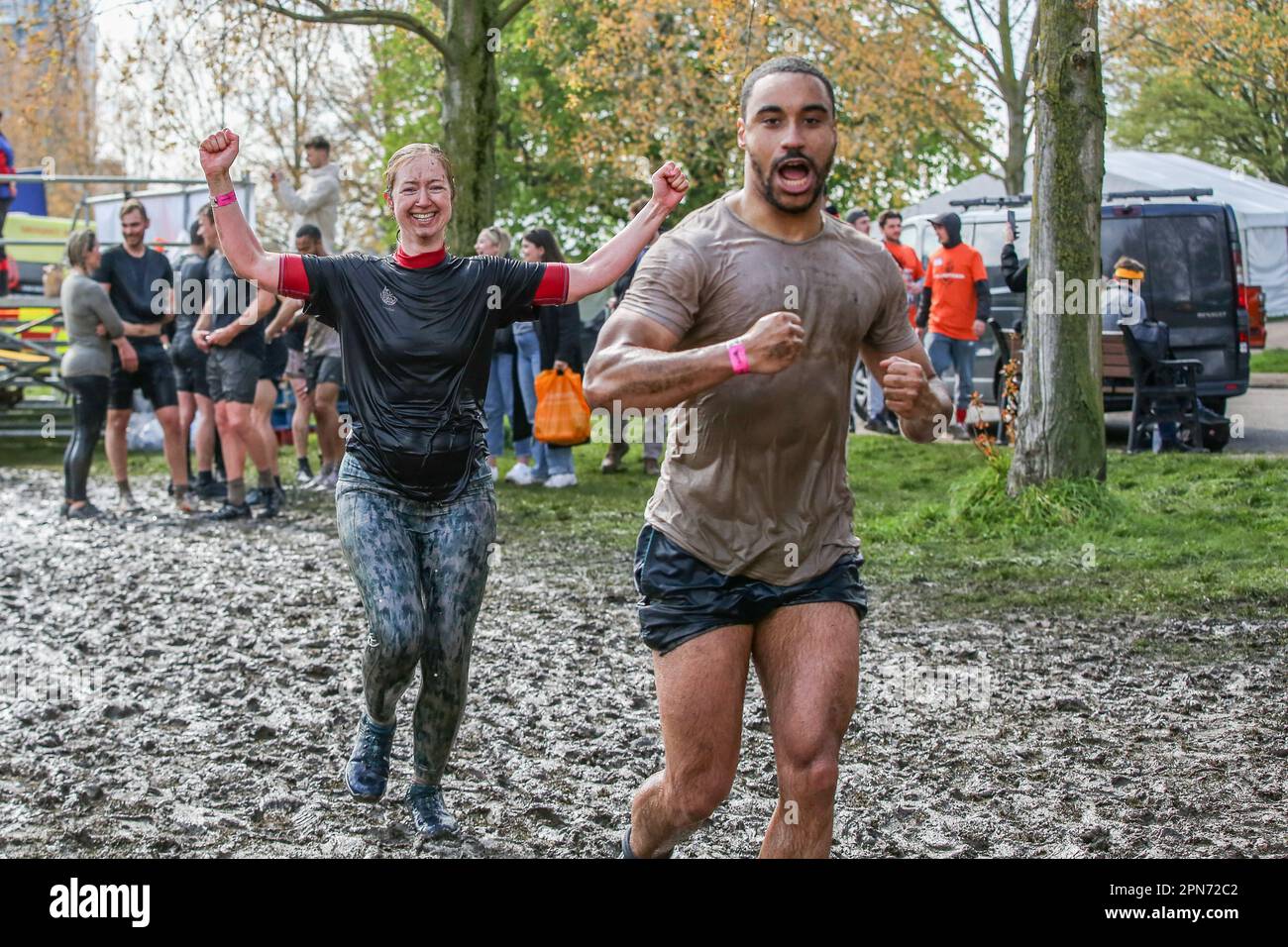 London, UK. 15th Apr, 2023. Participants take part in Tough Mudder race ...