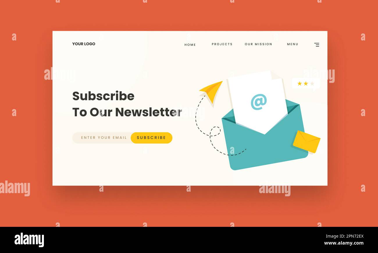 Subscribe To Our Newsletter Based Landing Page With Open Envelope Stock ...