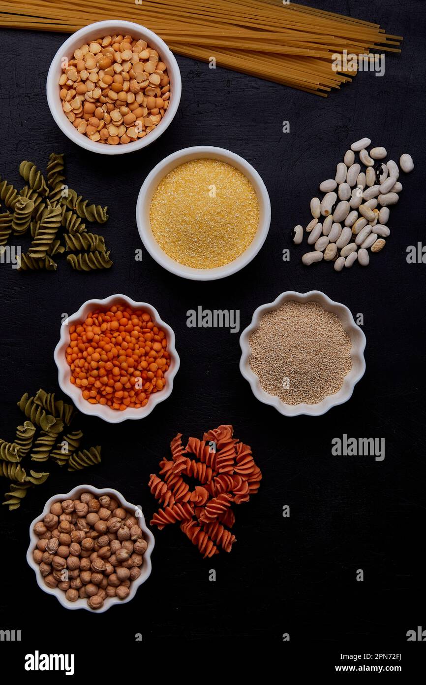 High key set of cereals and gluten free pasta ingredients - low fodmap ...