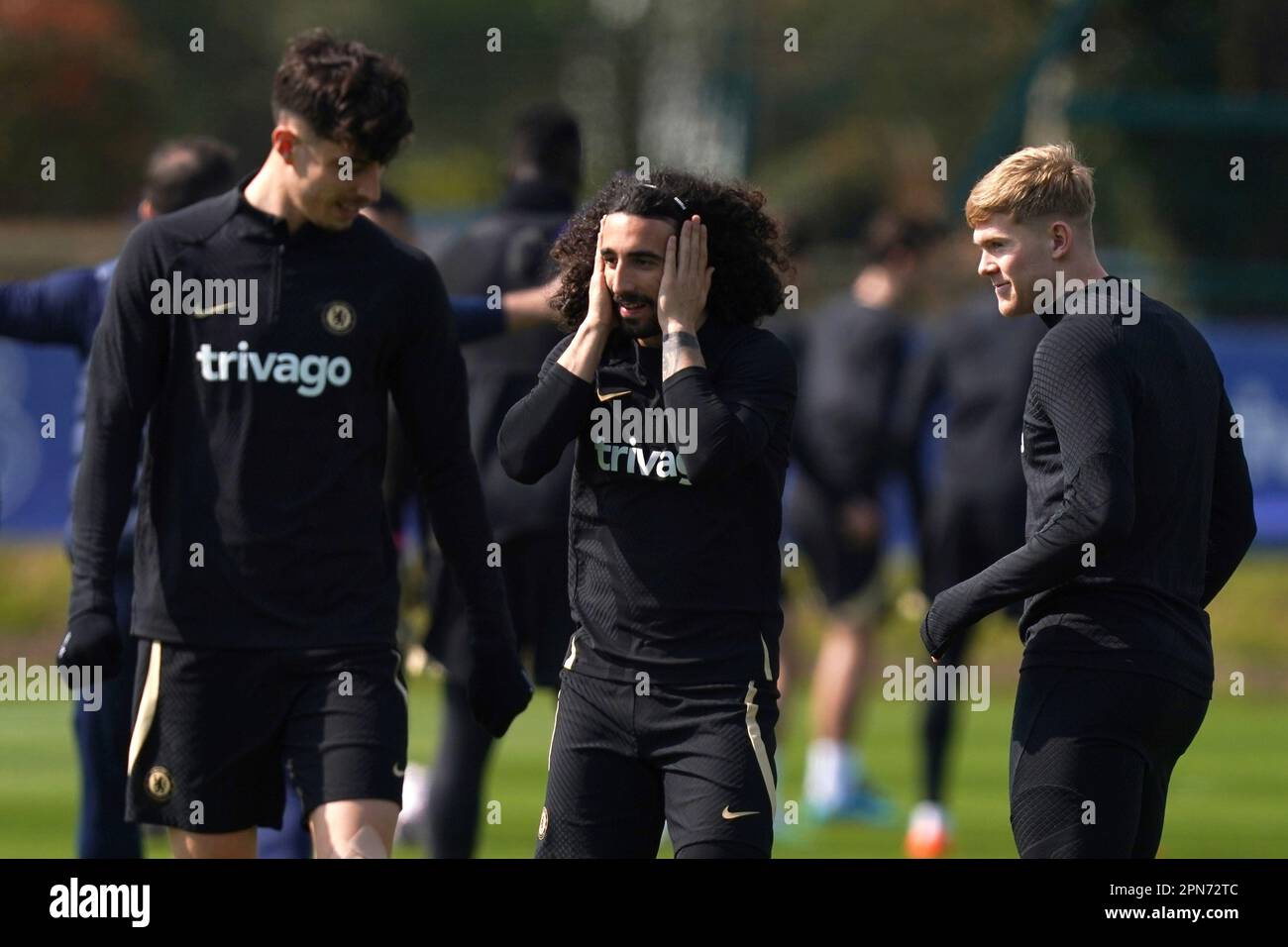 Chelsea's Marc Cucurella (centre) and team-mates during a training ...