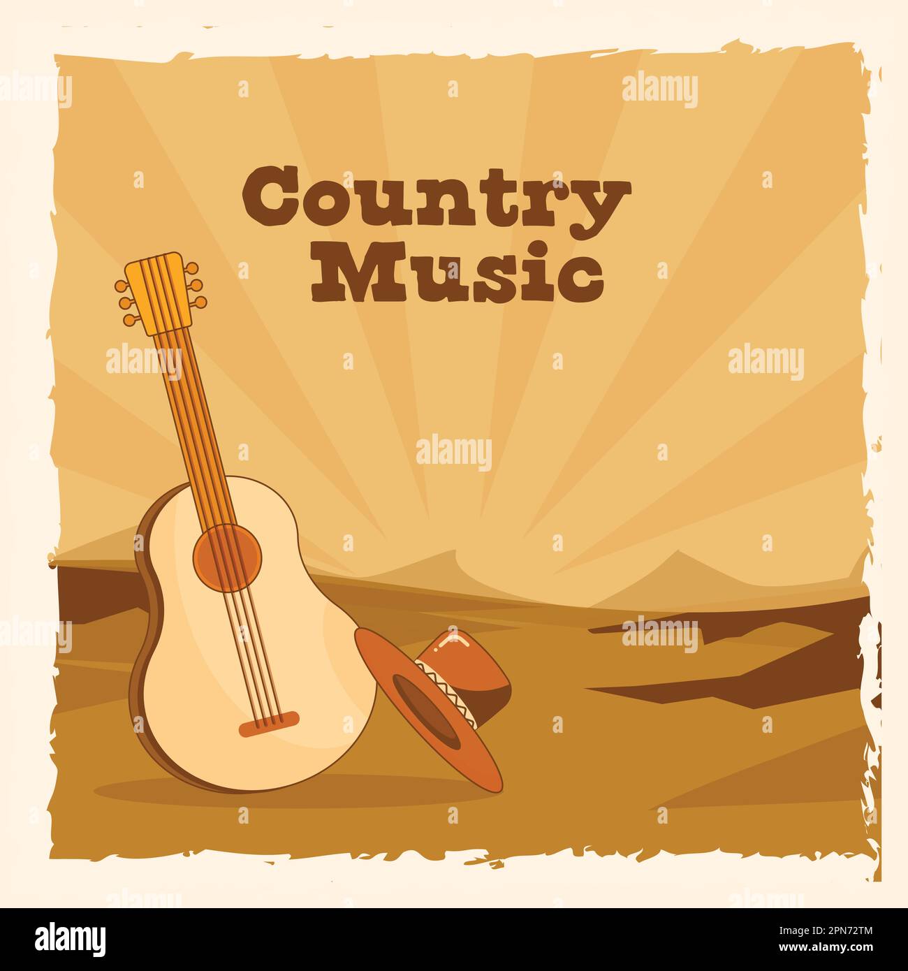 Country Music Poster Design With Guitar, Cowboy Hat On Retro Style Sand ...
