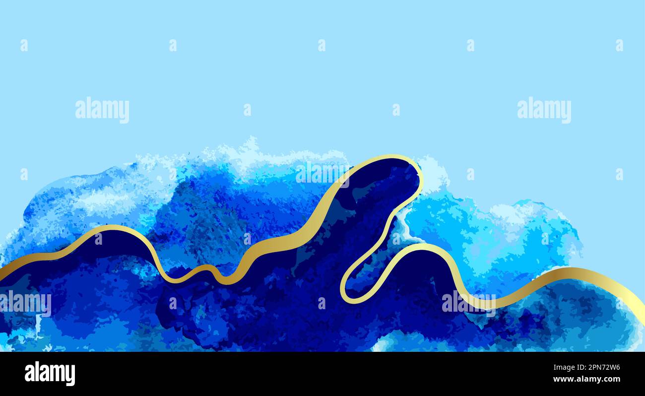 Blue and Gold Wave Artwork Watercolor Vector Template Stock Vector ...