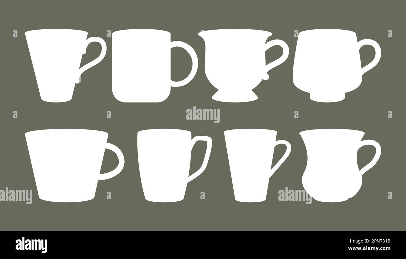 White silhouettes of cups and mugs vector illustrations set Stock ...
