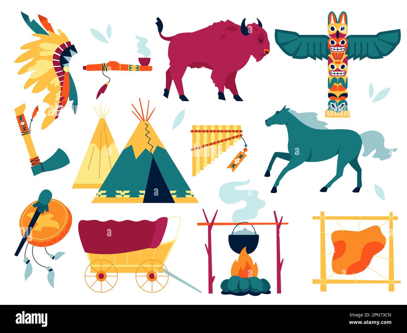Life of the native Indians - flat design style illustration set Stock ...