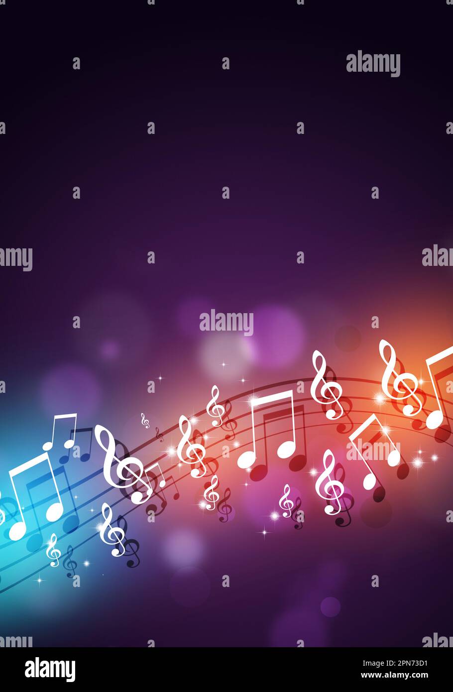 retro neon bright music notes on dark background. for party music ...