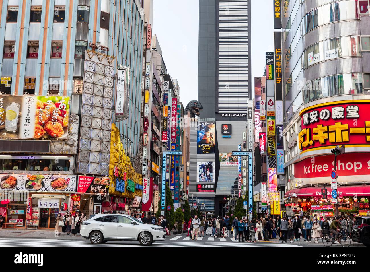 April 2023, Kabukicho and Godzilla Road in Shinjuku with Godzilla on ...