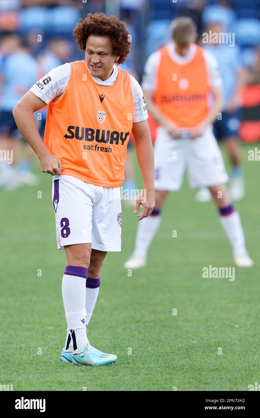 Sydney, Australia. 16th Apr, 2023. Mustafa Amini of Perth Glory warms ...