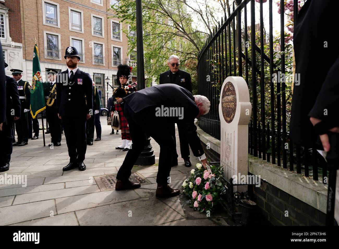 Lord Davis of Gower lays a wreath at a memorial service for WPC Yvonne ...