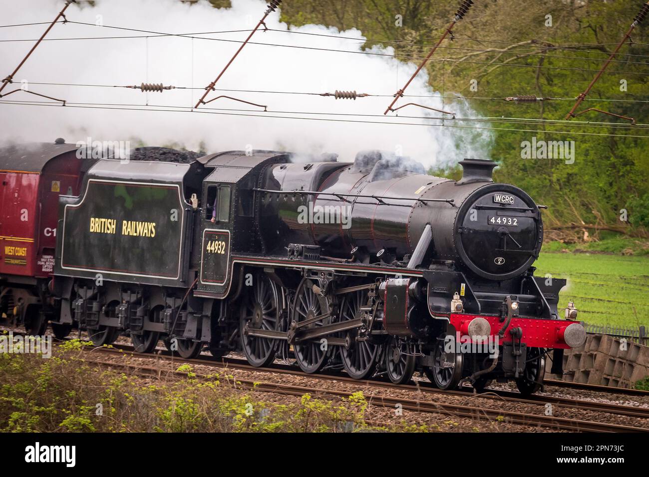 Black Five Stanier locomotive number 44932 at speed on the West Coast ...