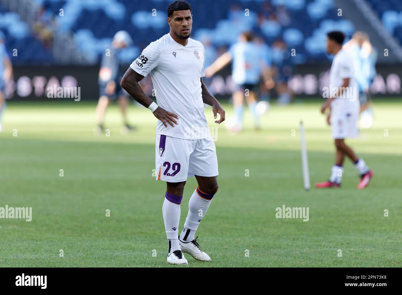 Sydney, Australia. 16th Apr, 2023. Darryl Lachman of Perth Glory warms ...
