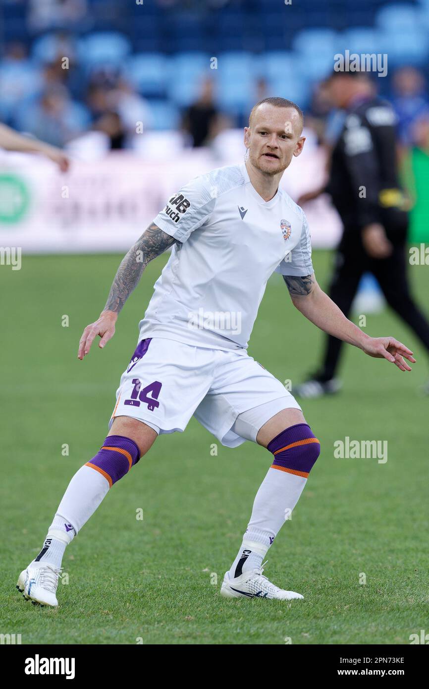 Sydney, Australia. 16th Apr, 2023. Jack Clisby of Perth Glory warms up ...