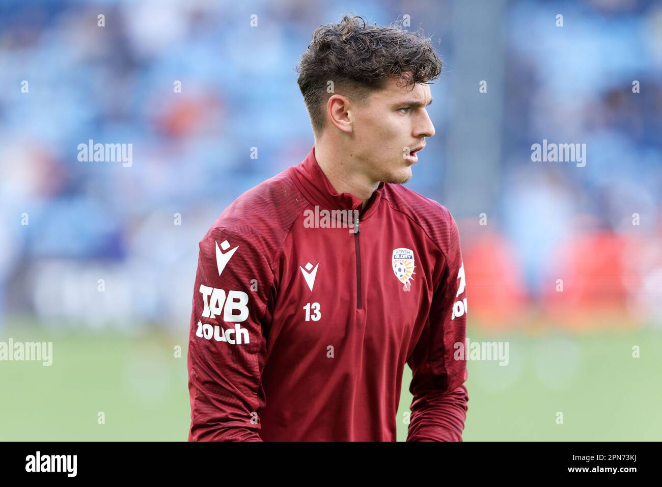 Sydney, Australia. 16th Apr, 2023. Cameron Cook of Perth Glory warms up ...