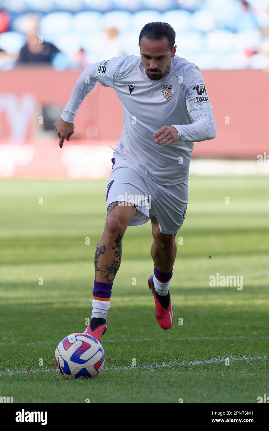 Sydney, Australia. 16th Apr, 2023. Ryan Williams of Perth Glory warms ...