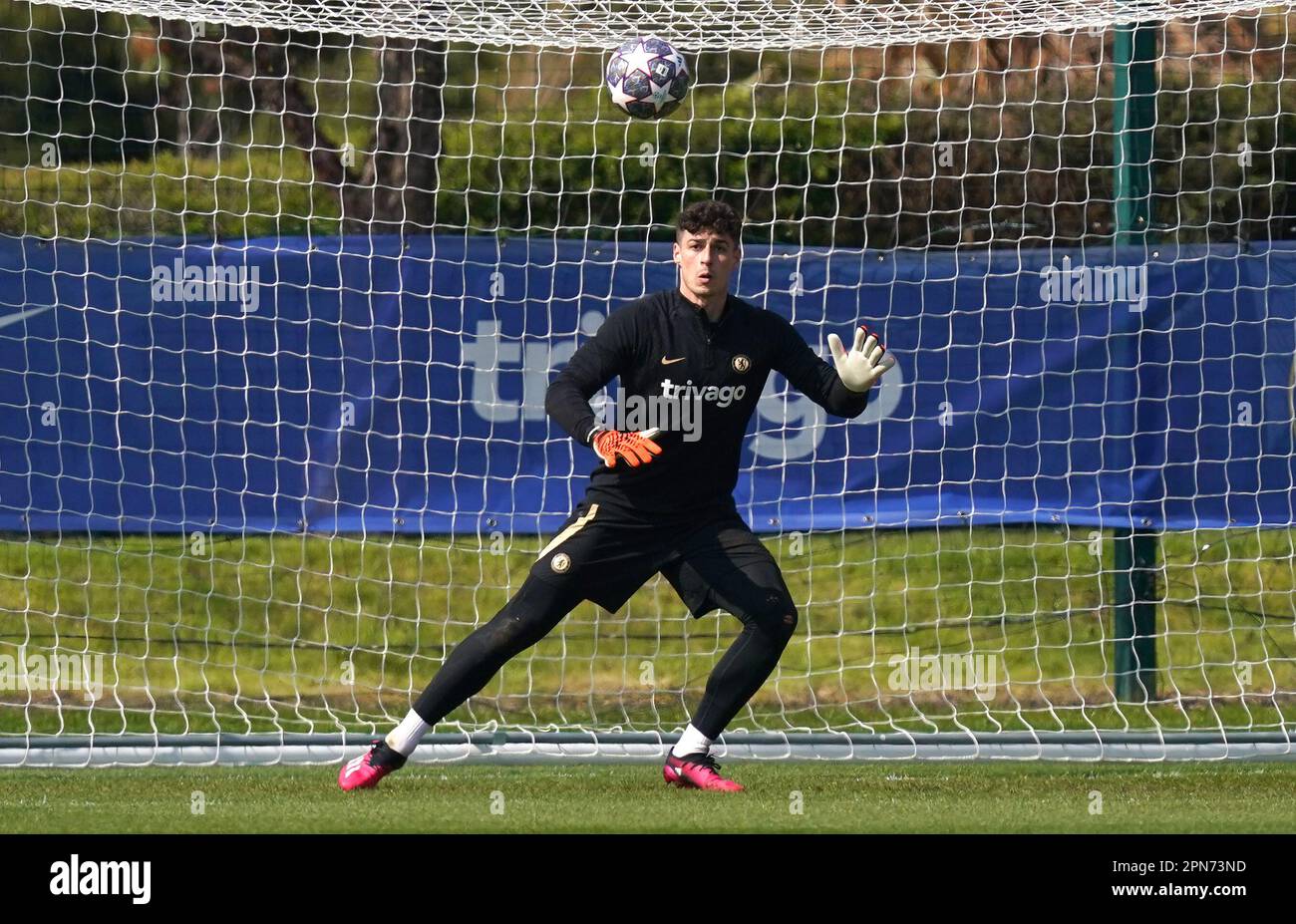 Chelsea goalkeeper Kepa Arrizabalaga during a training session at ...