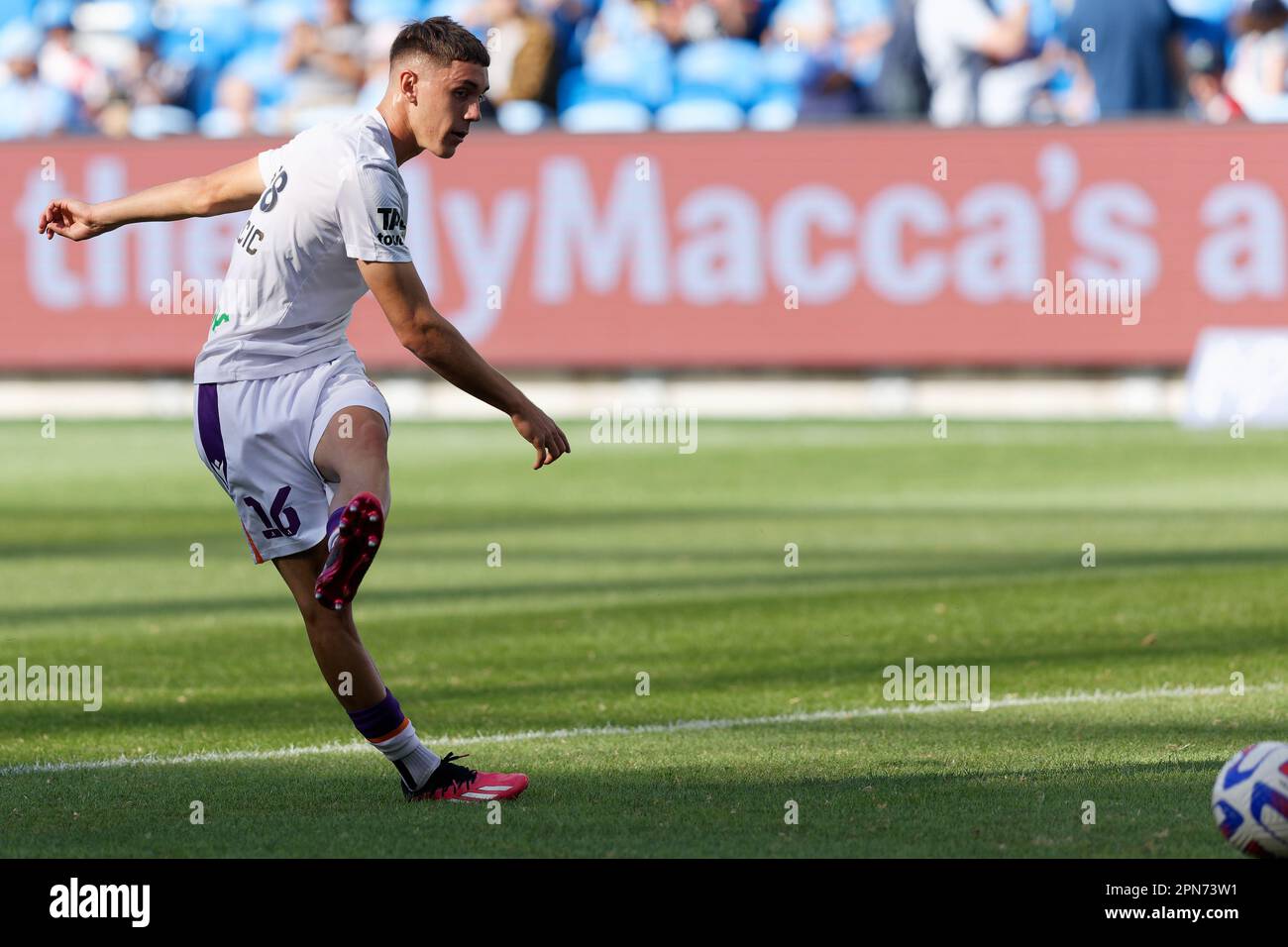 Sydney, Australia. 16th Apr, 2023. Keegan Jelacic of Perth Glory warms ...