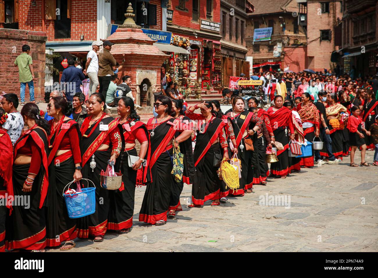 Nepal. 17th Apr, 2023. The local residents of Bhaktapur celebrate Dyo ...
