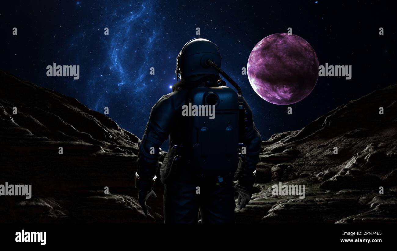 Astronaut cosmonaut discovery of new worlds of galaxies panorama ...
