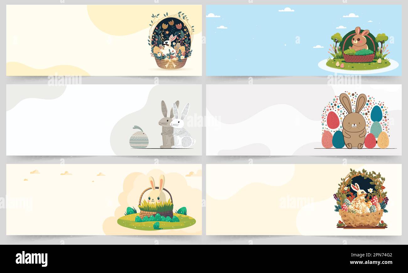 Happy Easter Day Banner or Header Design Set With Cute Bunnies ...