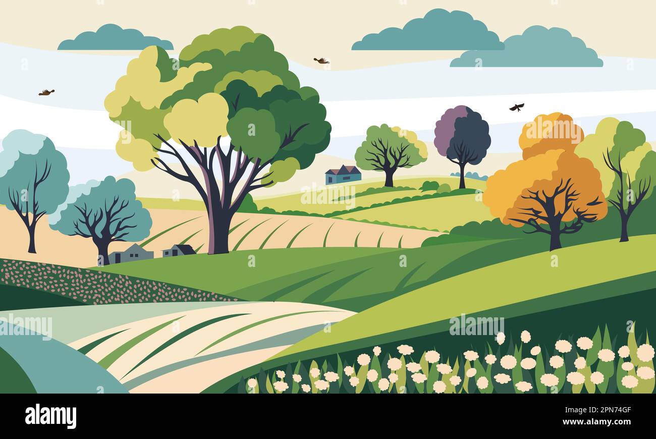 Flower field house Stock Vector Images - Alamy