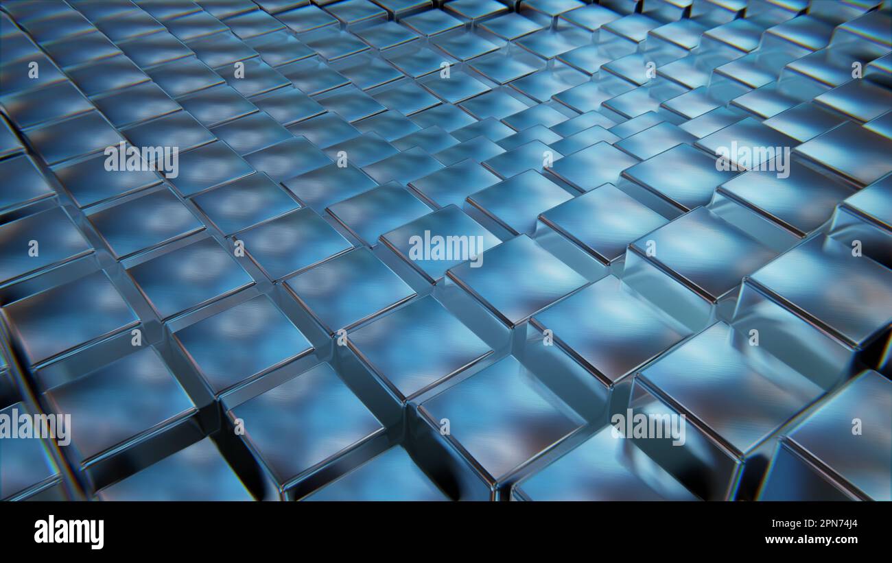 Steel shiny blue cubes, abstract symmetrical background. 3d render ...