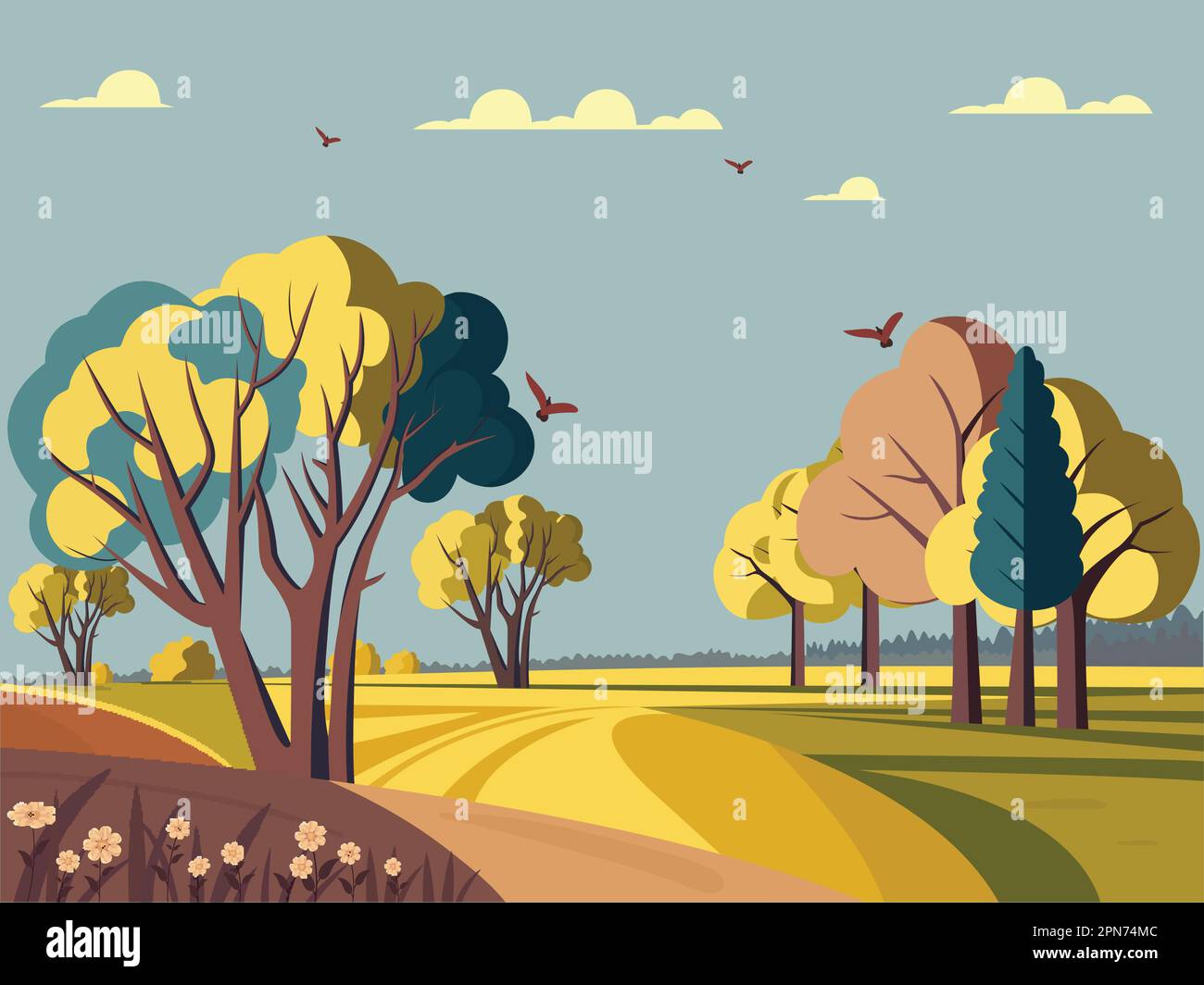 Agriculture landscape birds Stock Vector Images - Alamy