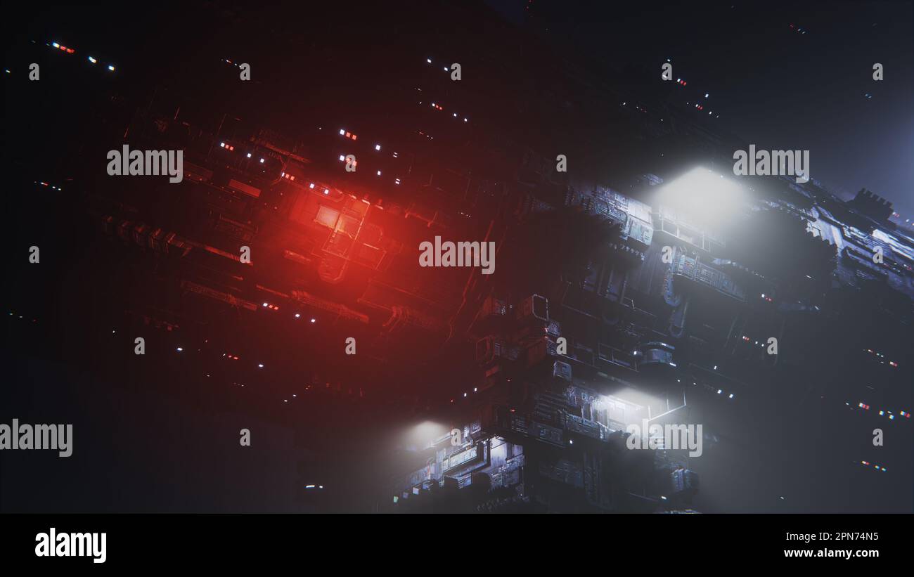 Space city station at night, cyberpunk ghetto. Big city base on an ...
