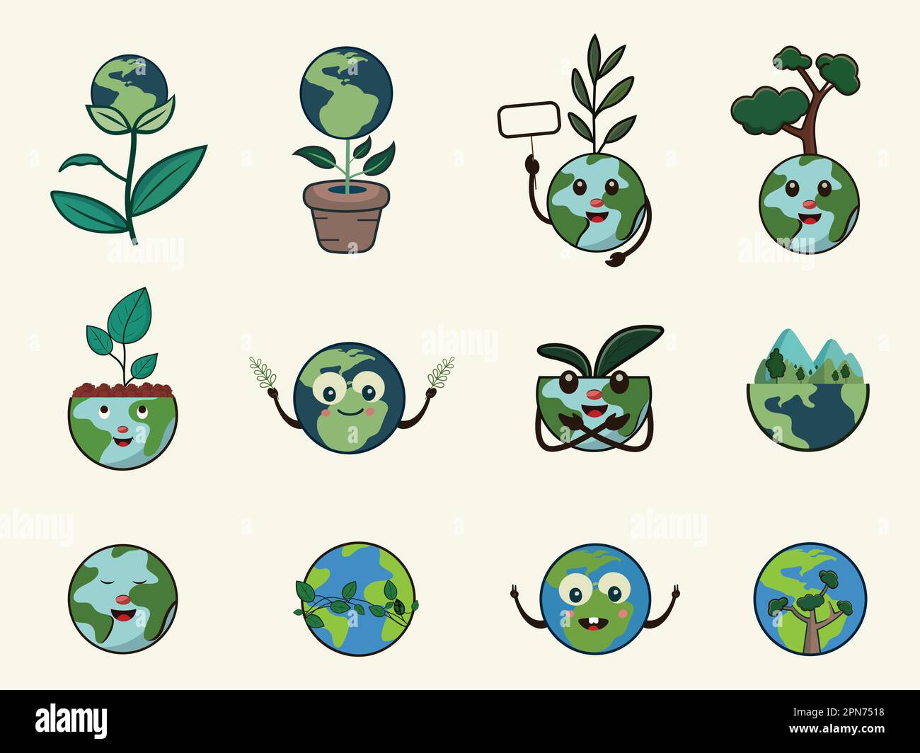 Save Earth or Environment With Plant Icon Set On Cosmic Latte ...