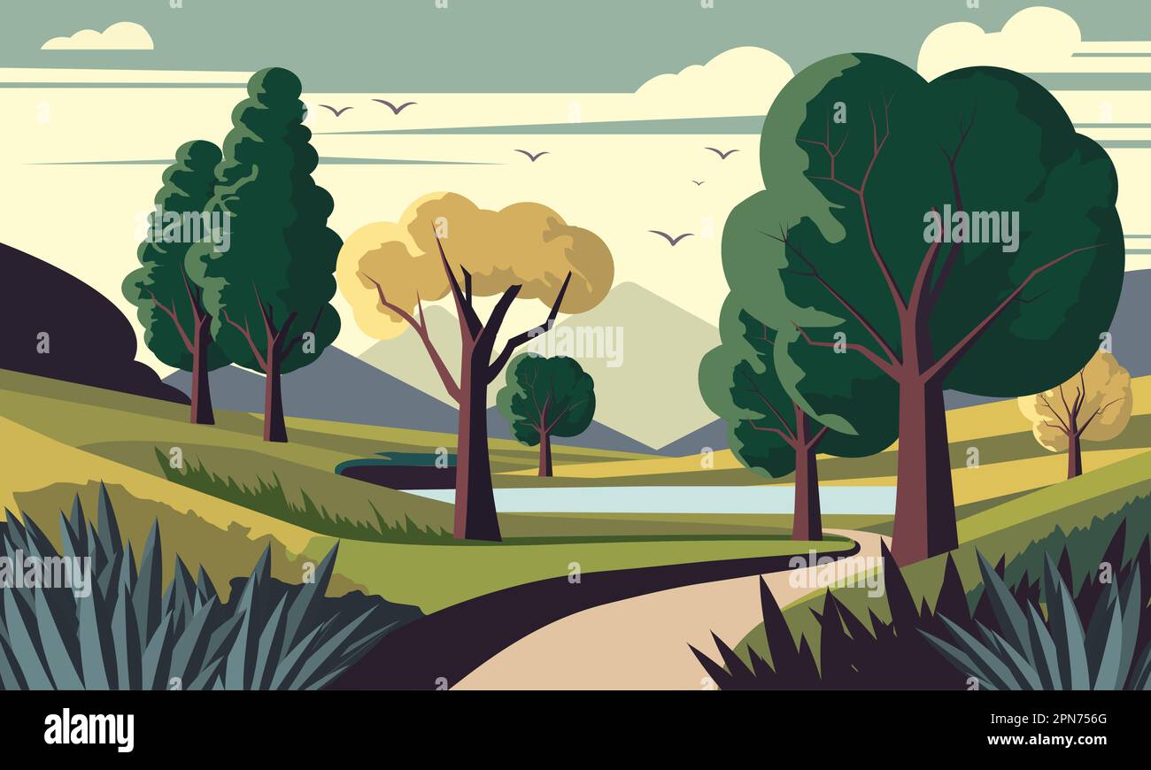 Mountains trees pathway Stock Vector Images - Alamy