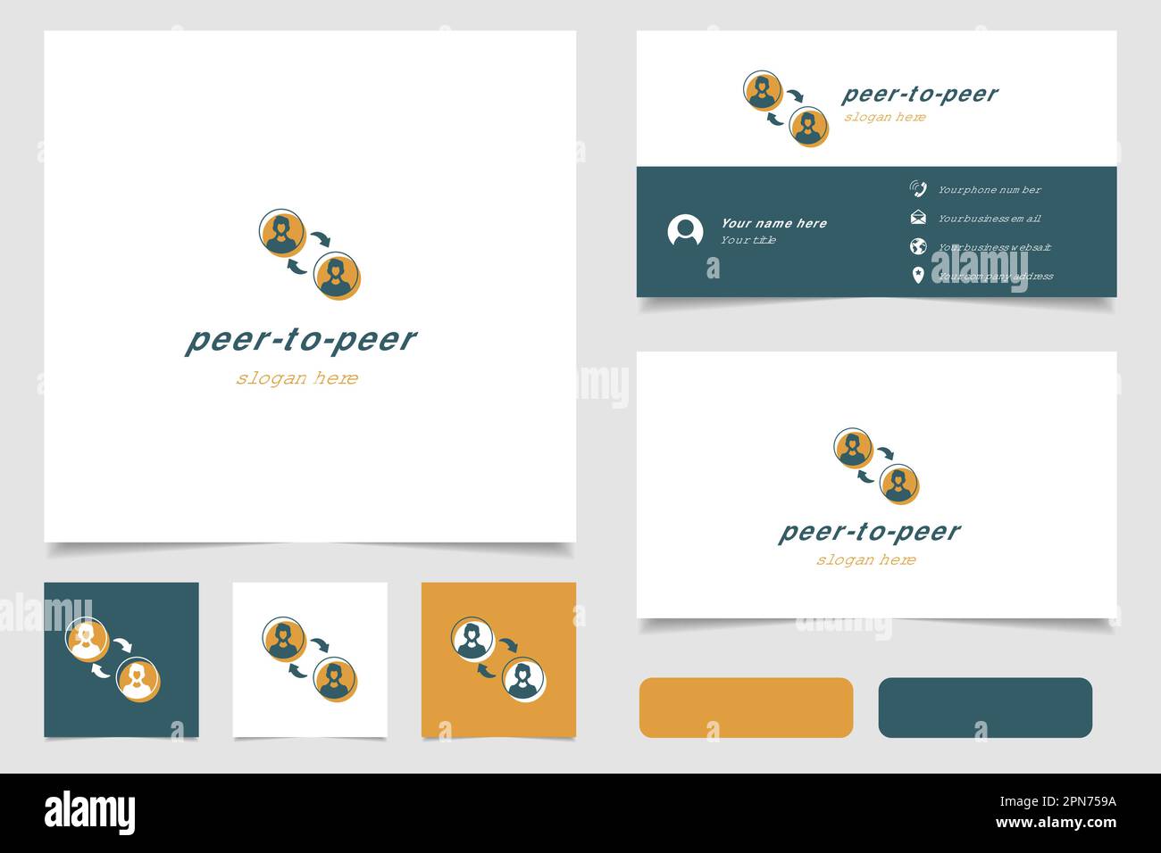 Peer-to-peer logo design with editable slogan. Branding book and ...