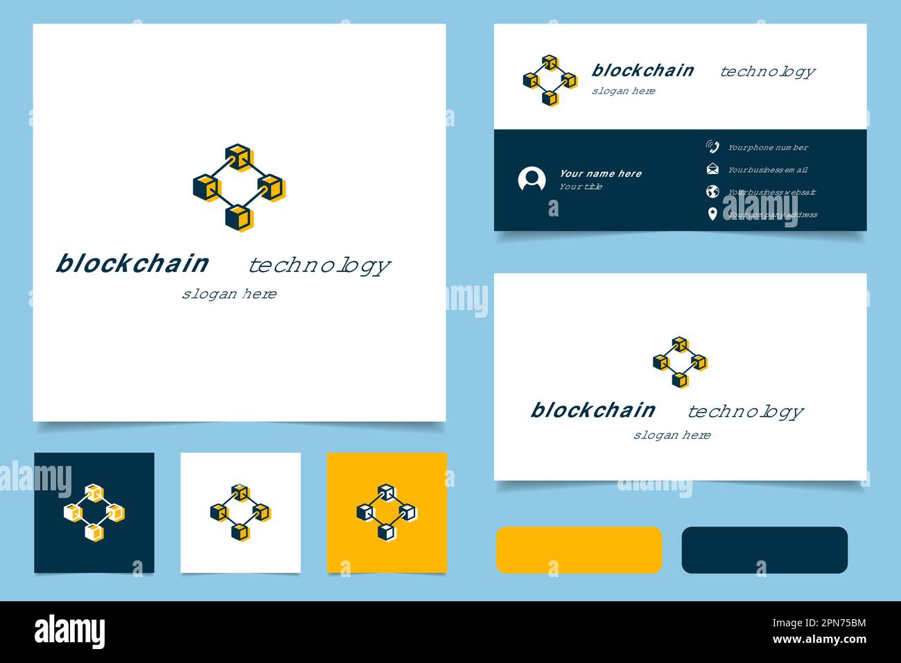 Blockchain technology logo design with editable slogan. Branding book ...