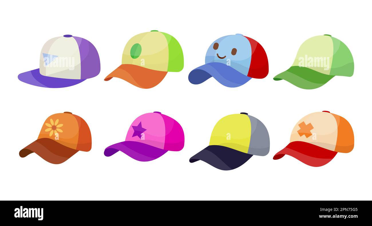 Colorful bright caps vector illustration set Stock Vector Image & Art ...