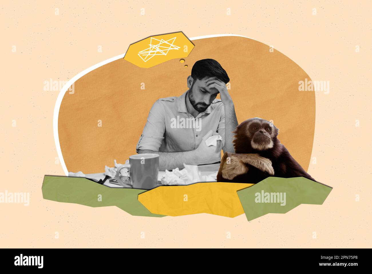 Creative 3d photo artwork graphics collage painting of doubtful unsure ...