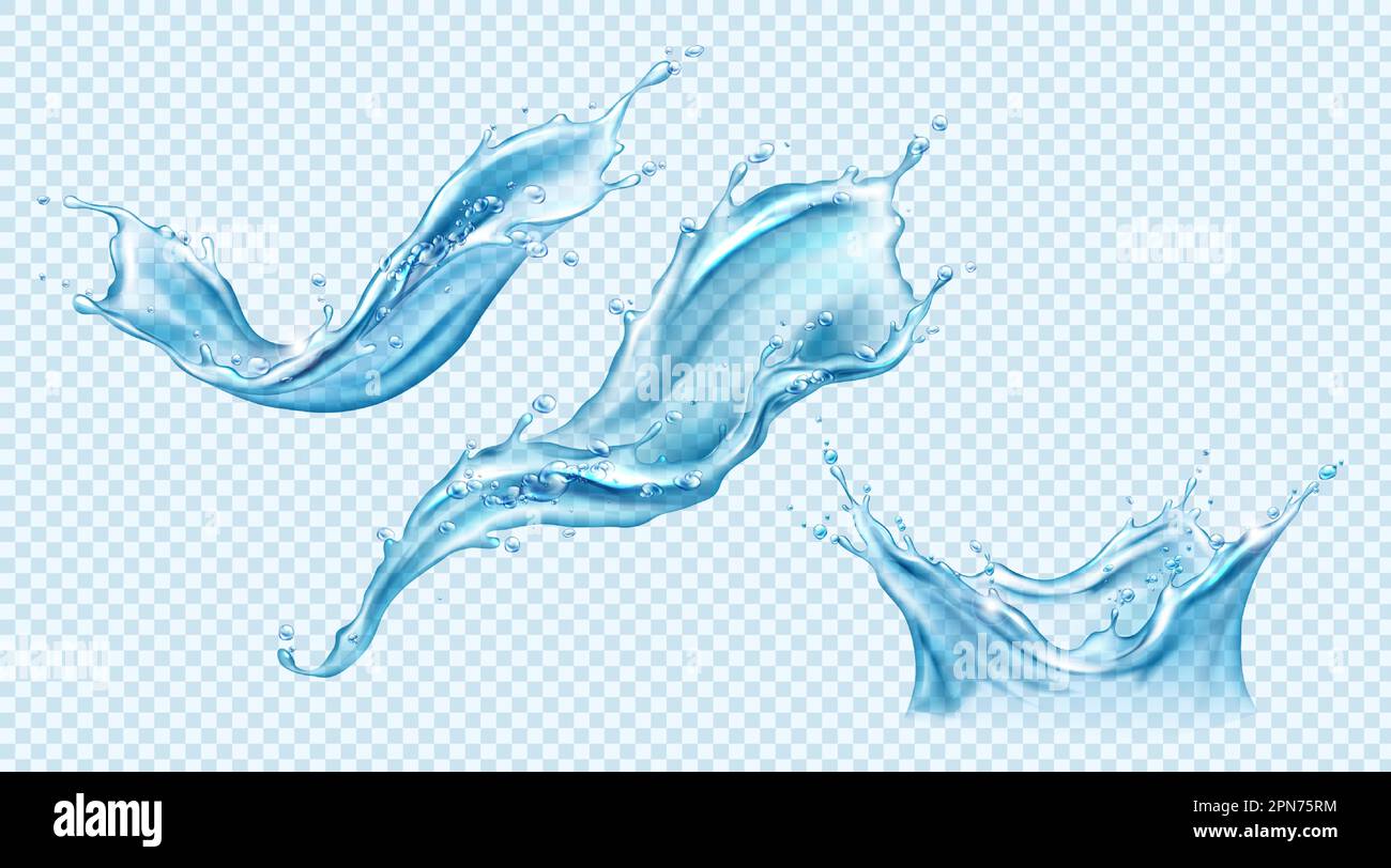 Water splash set. Aqua liquid in shape of crown and dynamic motion ...
