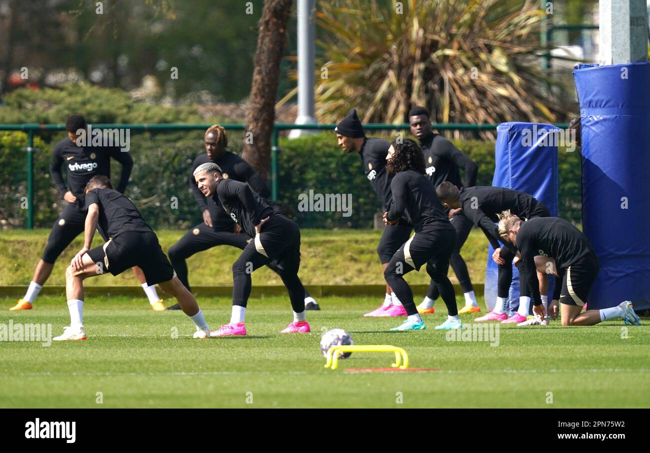 Chelsea players during a training session at Cobham Training Ground, London. Picture date ...
