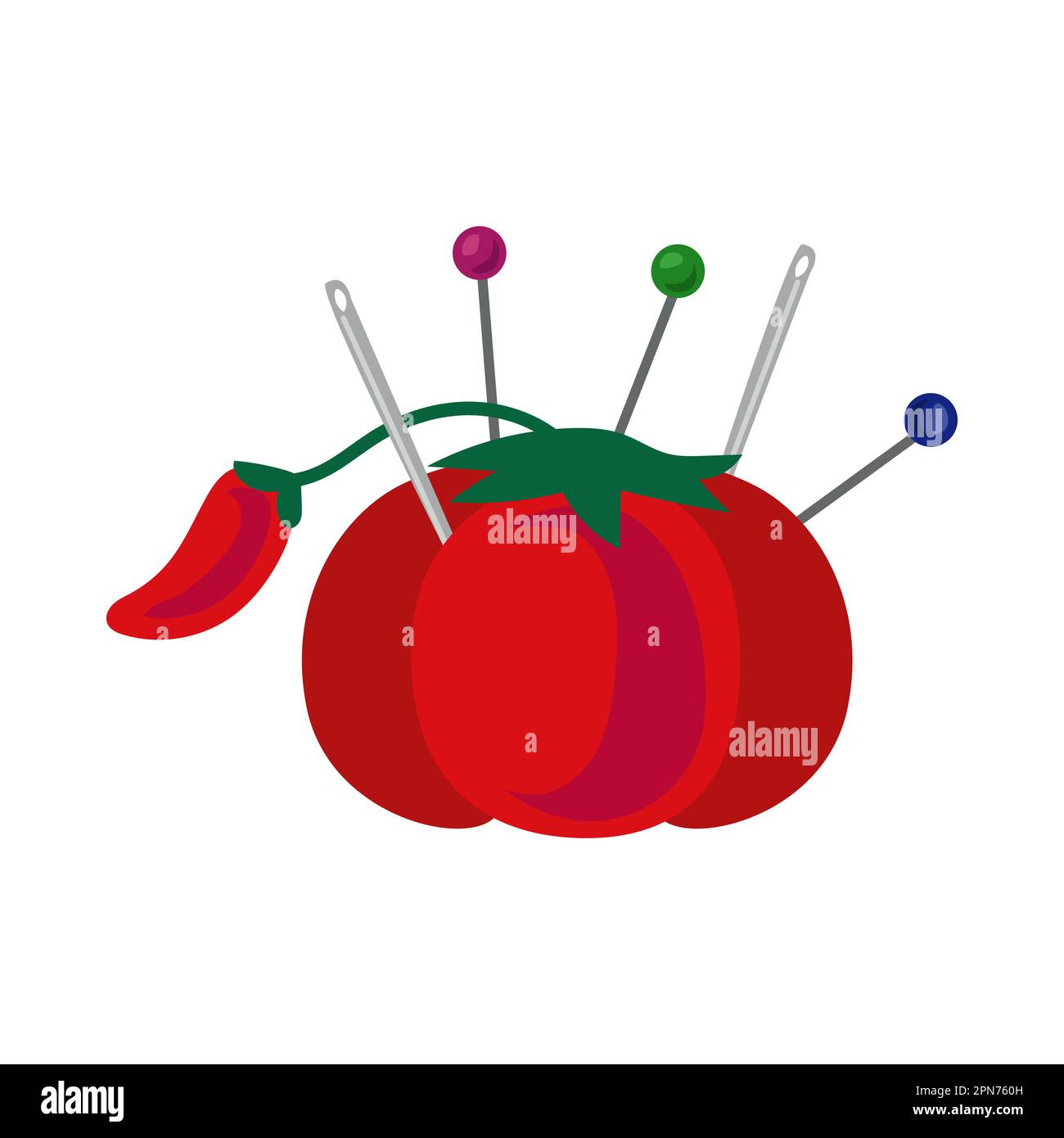 Tomato needle bed with colorful pins and needles vector illustration ...