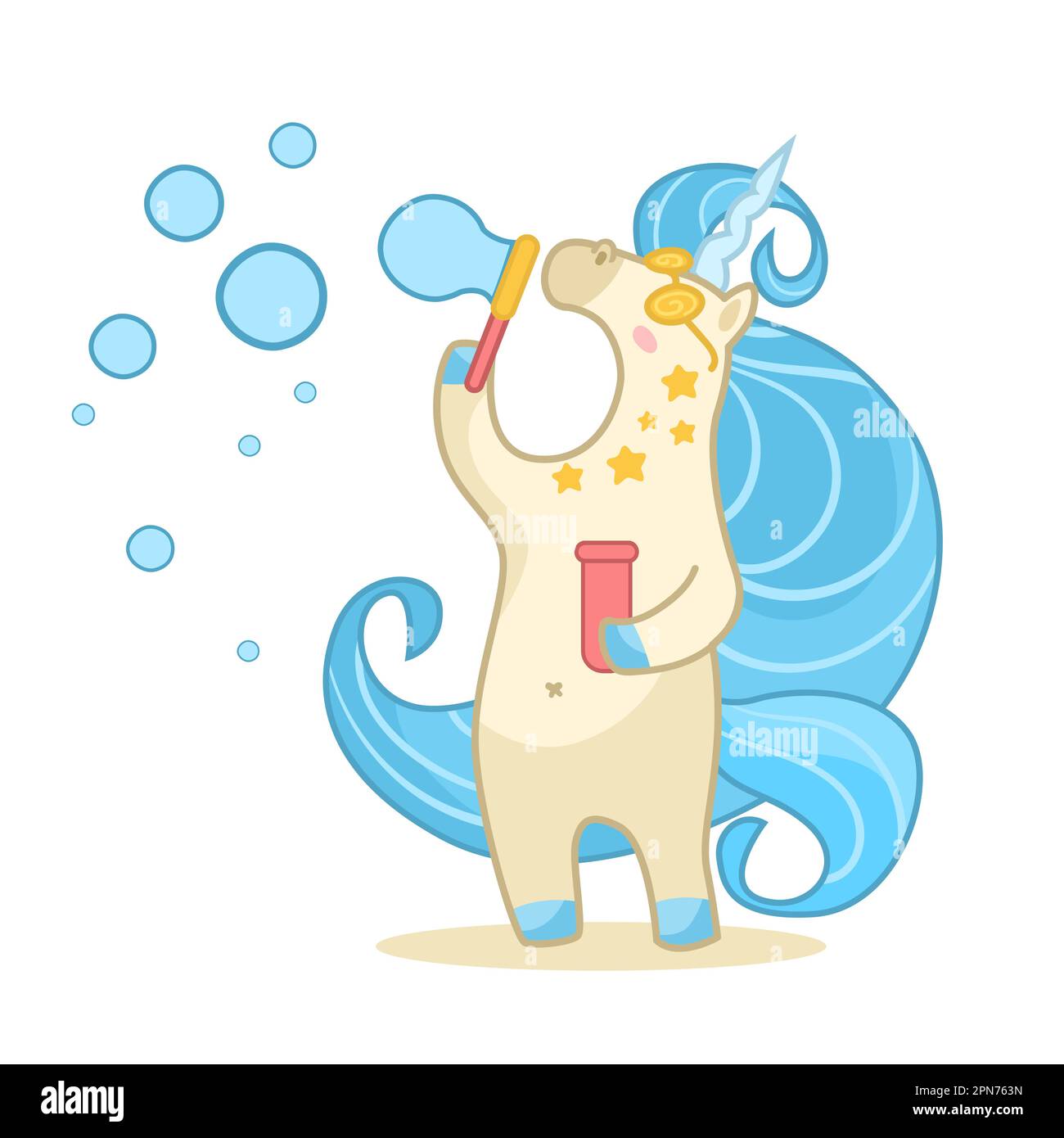 Cute unicorn blowing bubbles vector illustration Stock Vector Image ...
