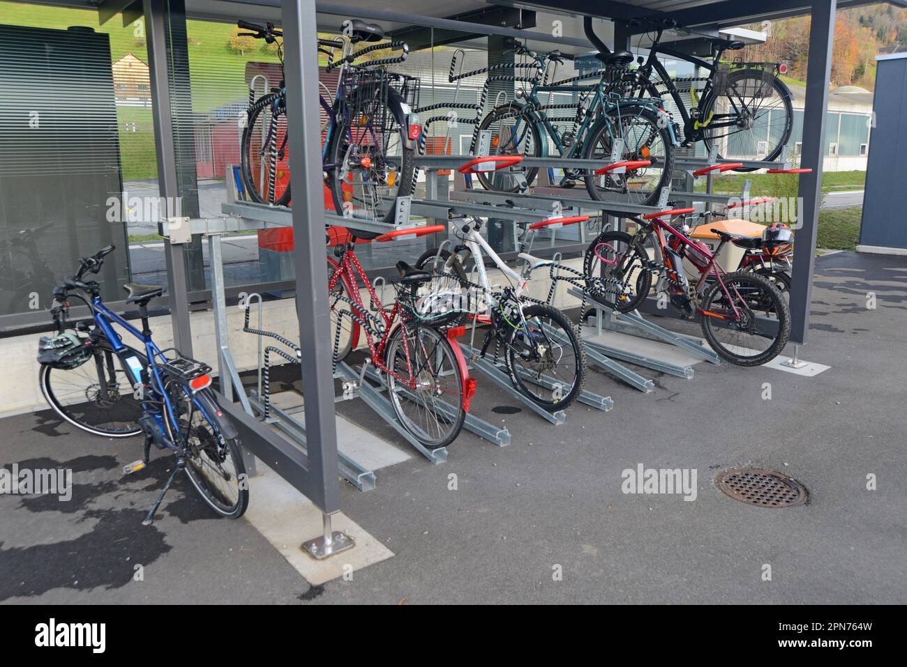 Station two tier cycle rack at Krummenau train station in the St Gallen ...