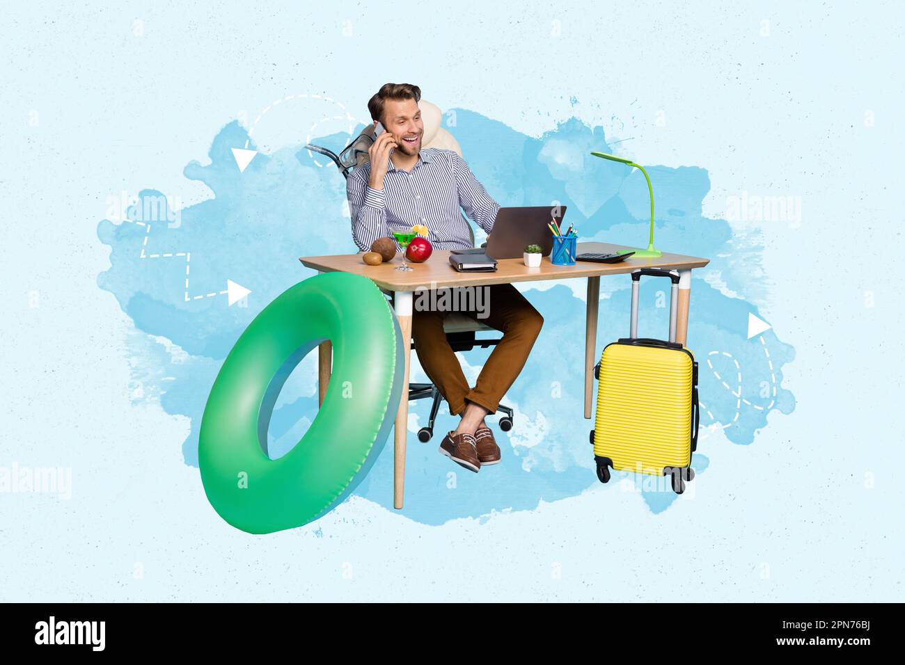 3d retro creative artwork template collage of happy guy distance ...