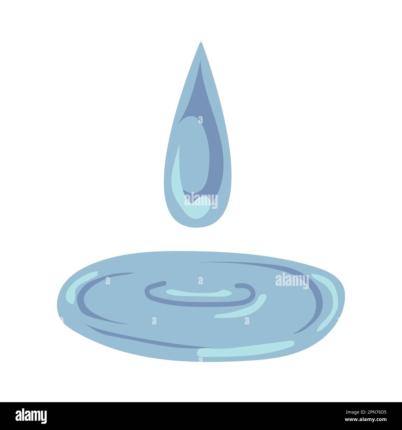 Drop of blue water falling into puddle flat vector illustration Stock ...