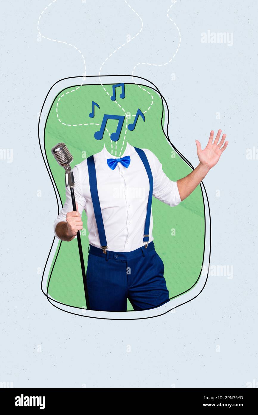 Vertical collage template photo of headless music performer notes ...