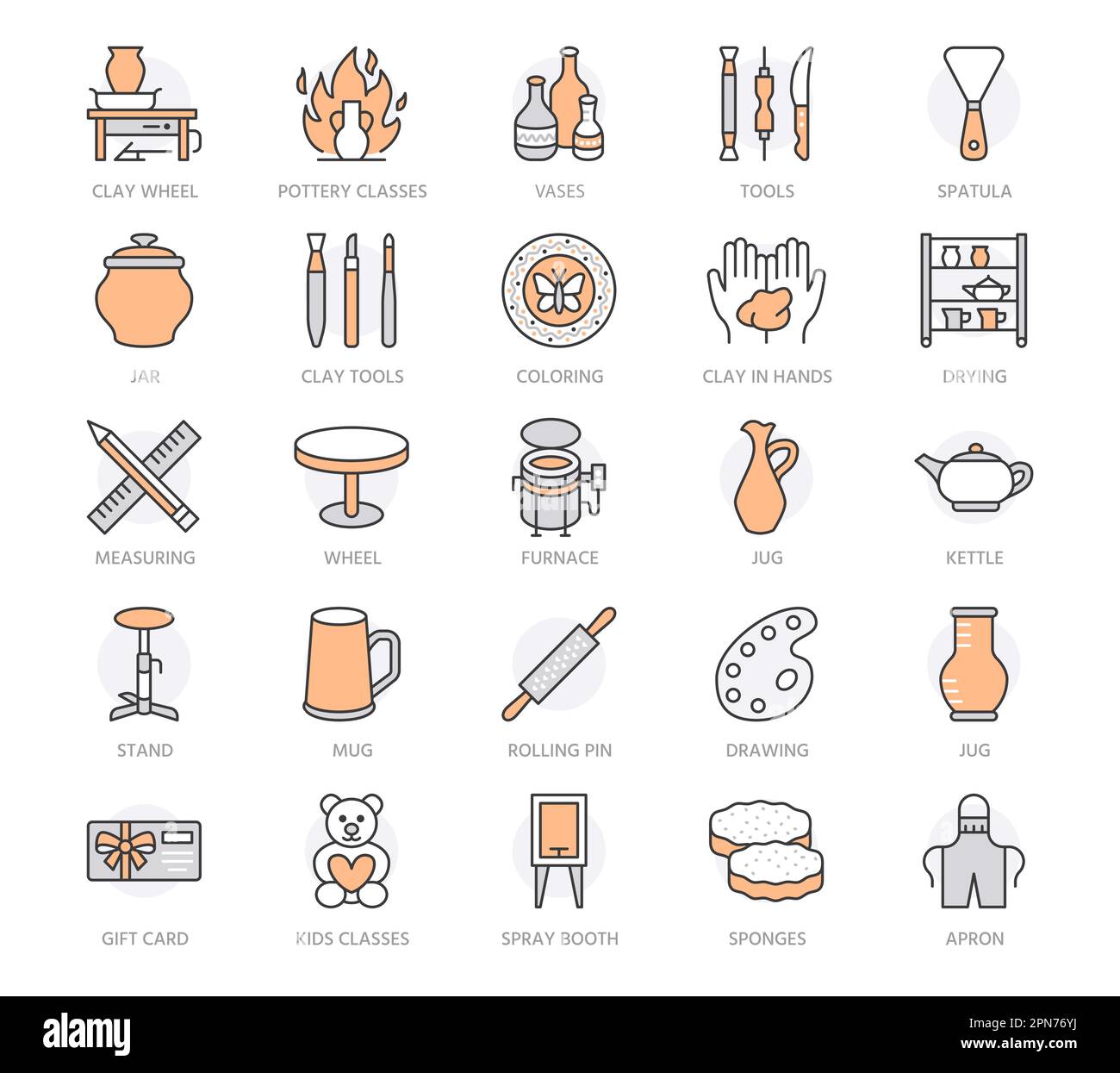 Pottery workshop, ceramics classes vector line icons. Clay studio tools ...