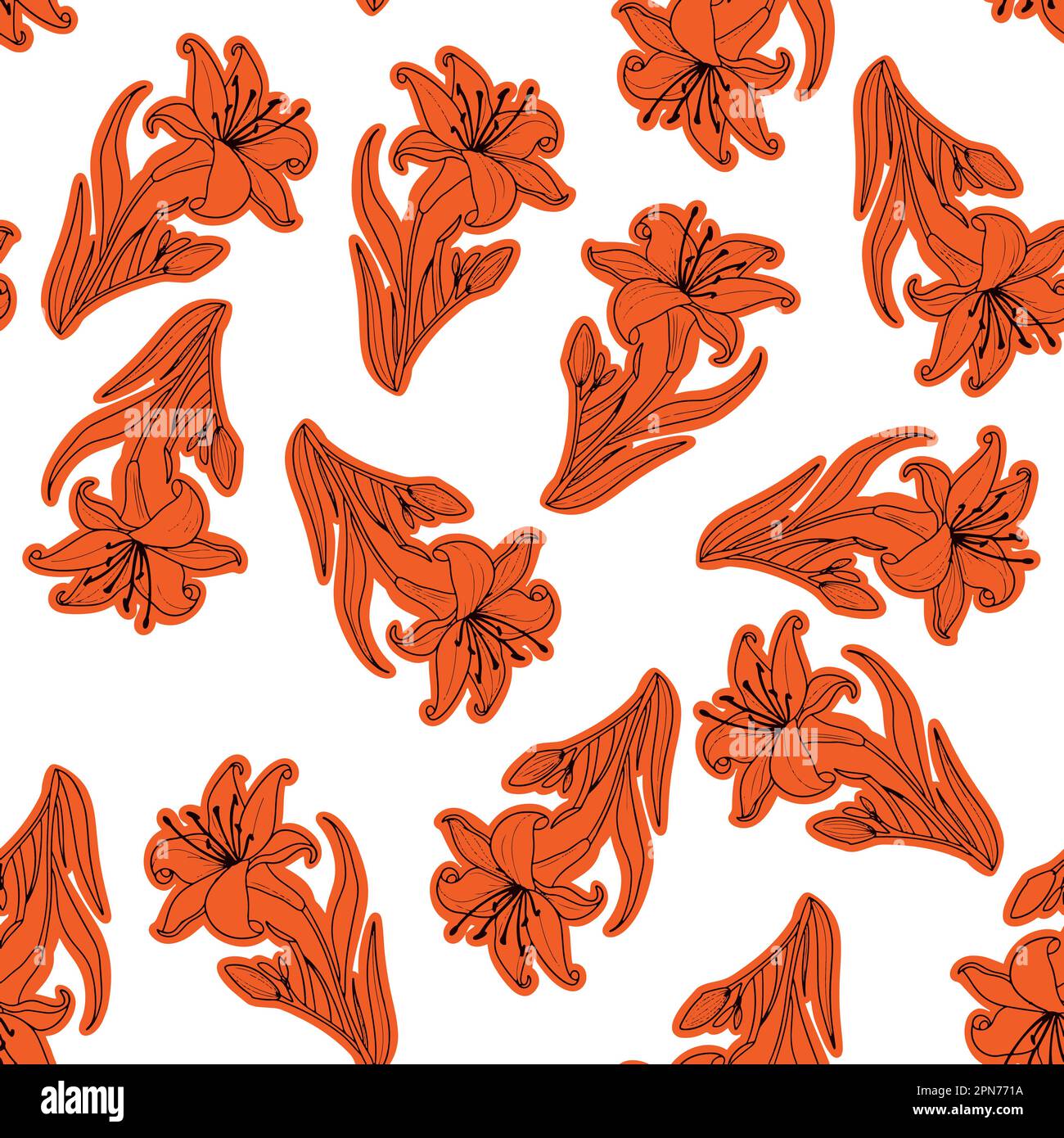 Orange lily flower vector pattern. It is a versatile illustration ...